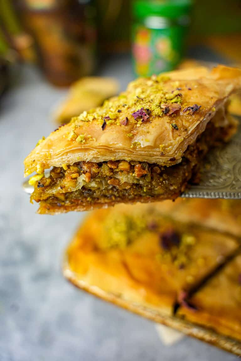 Vegan Persian Baklava with Rosewater Syrup and Pistachios