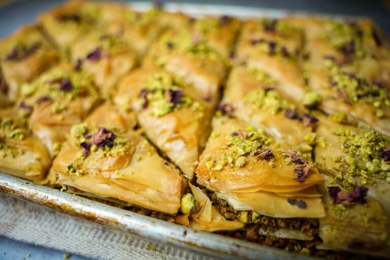 Vegan Persian Baklava with Rosewater Syrup and Pistachios