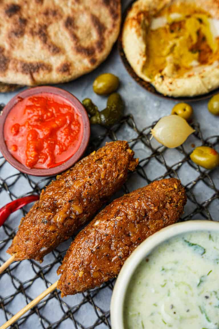 Vegan Kofta and Tzatziki Sauce (Easy Seitan Shish Kebab)