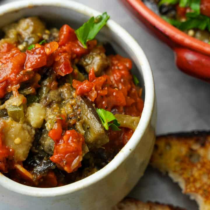 Şakşuka (Turkish Eggplant Shakshuka with Tomato Sauce)