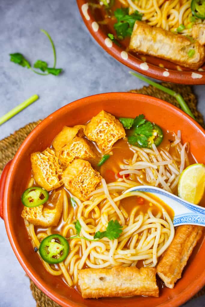 Vegetarian Mee Rebus Recipe (Malaysian Noodles in Sweet Potato Curry)