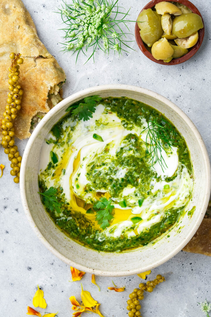 Zhoug (Yemeni Spicy Herb Sauce - AKA Skhug & Zhug) - Cinnamon Snail